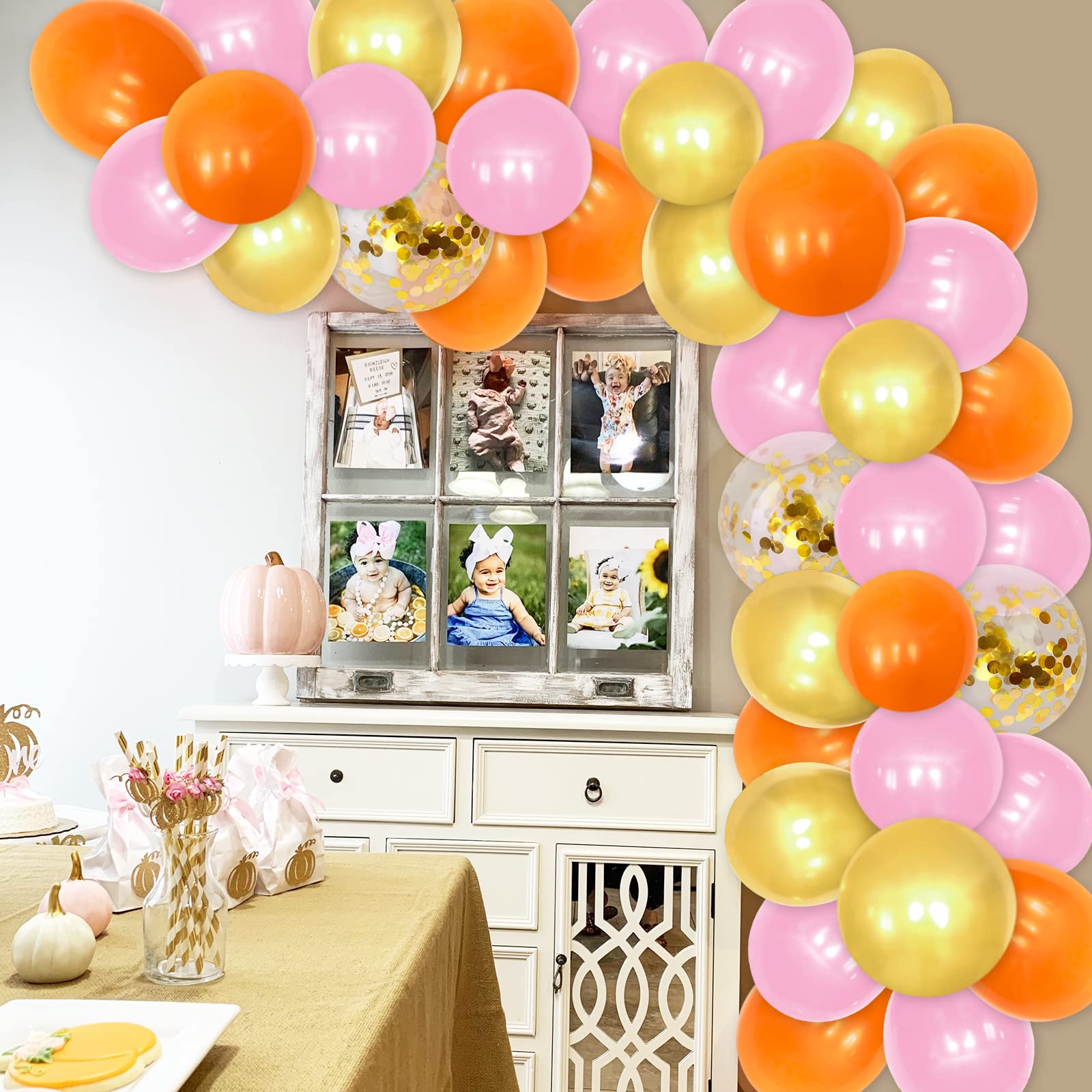 Fall Pumpkin First Birthday Balloon Boxes One Box Blocks Decorations Thanksgiving Birthday Cake Smash Party Photo Props Backdrop (Pink)
