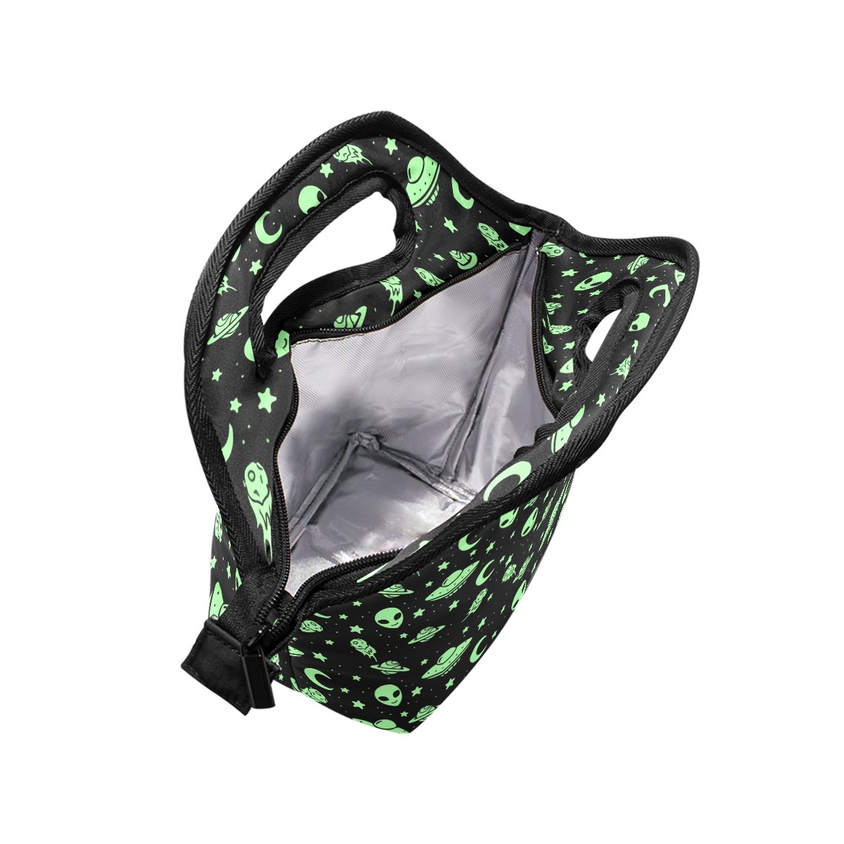 HEOEH Green Alien UFO Moon Lunch Bag Cooler Tote Bag Insulated Zipper Lunch Boxes Handbag for Outdoors School Office