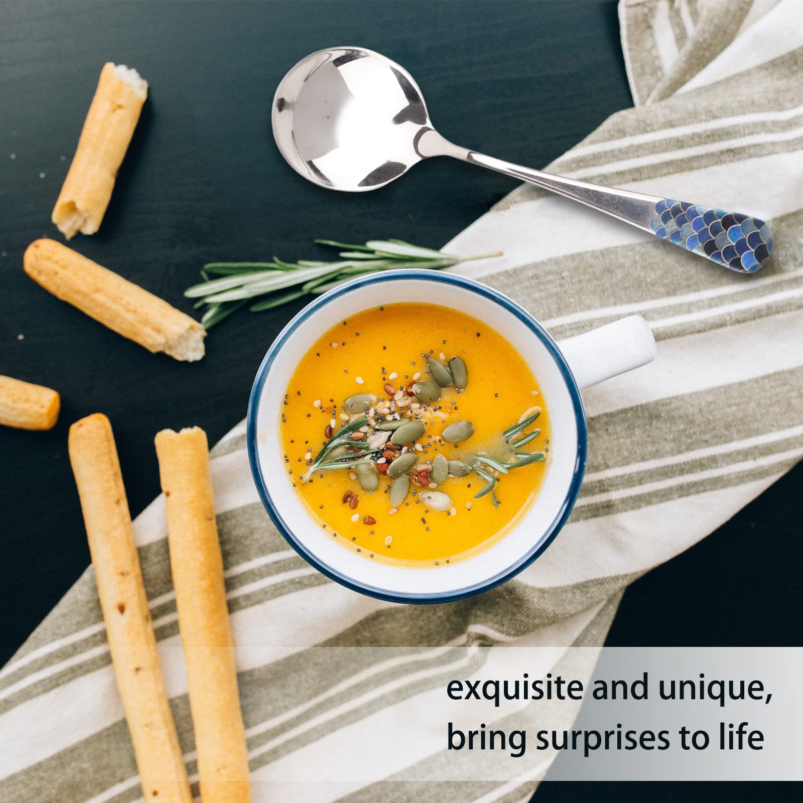 RETON 8 Pcs Soup Spoons Set, 18/10 Stainless Steel Round Spoons, Fashion Thick Korean Spoons Mirror Polished Asian Soup Spoon, Dinner Spoons Silverware for Soup Bouillon Cereal Milk Tea, 6.3 Inch