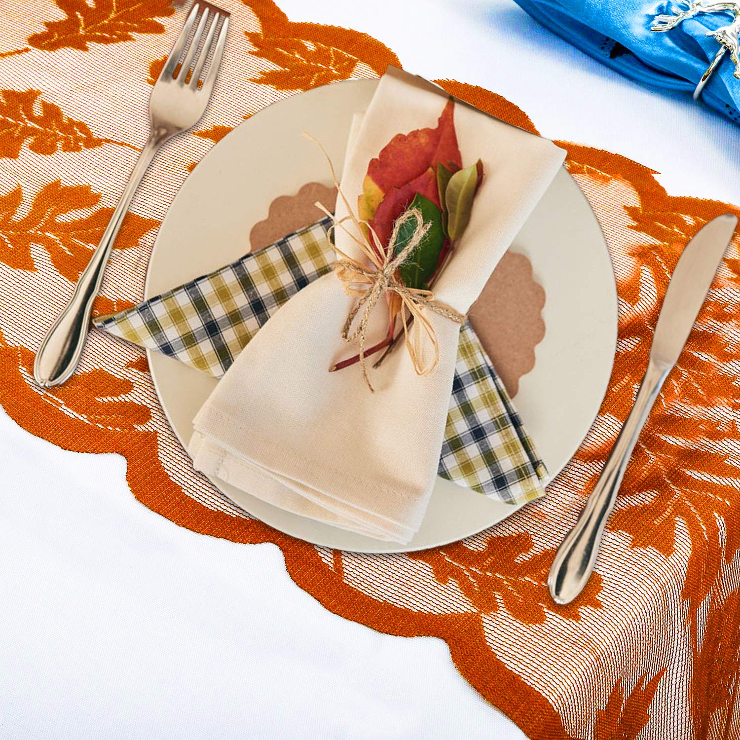 Fall Table Runner Decorations 13 x 72 Inch Maple Leaves Table Runner Fall Decor Harvest Lace Pumpkin Runner Brow Long Fall Table Line Fall Thanksgiving Autumn Dinner Home Decor (Brown)