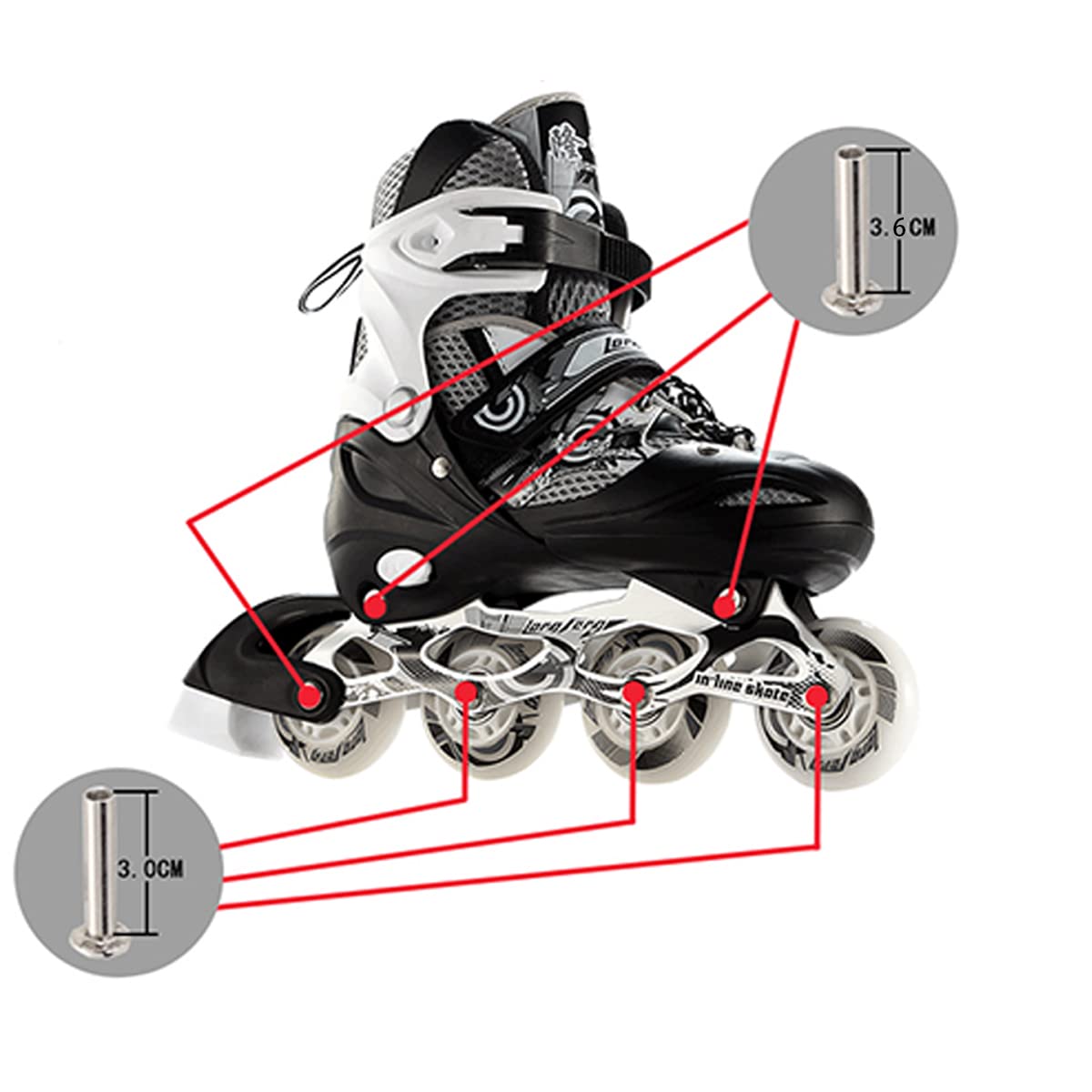 fshihine Inline Skate Replacement Shaft/Axle, Aluminum Alloy Skate Wheel Bearing Spacer Roller Skate Replacement Accessories with Axle, Axles Screws & 2 Wrench, Skate Wheel Bolt Set