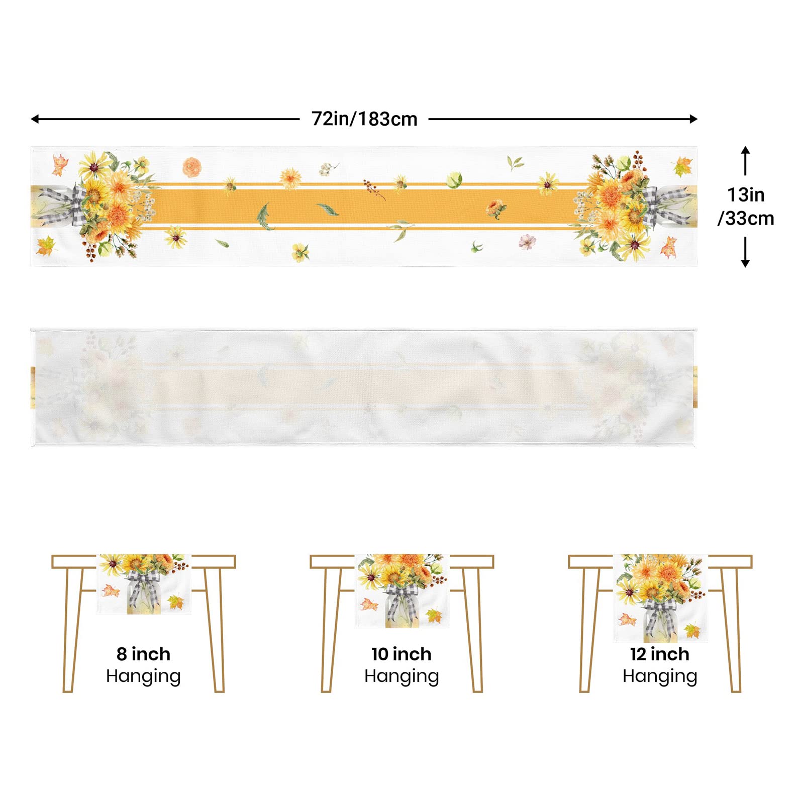 Fall Table Runner 72 Inches Long Autumn Florals Dining Fall Vase Decor Table Runner Farmhouse Indoor Fall Home Decorations