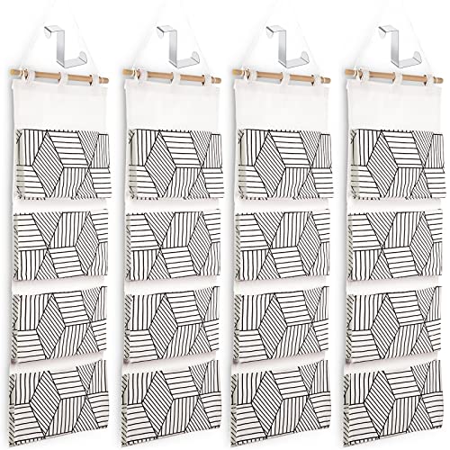 Shappy 4 Pcs Over Door Hanging Organizer Storage Bags Waterproof Canvas Wall Mount Closet with Pockets and Hooks Multi Functional for Bedroom Bathroom Magazine, Black Beige