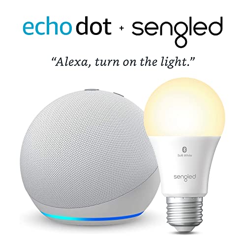 Echo Dot (4th Gen) | Glacier White with Sengled Bluetooth bulb | Alexa smart home starter kit