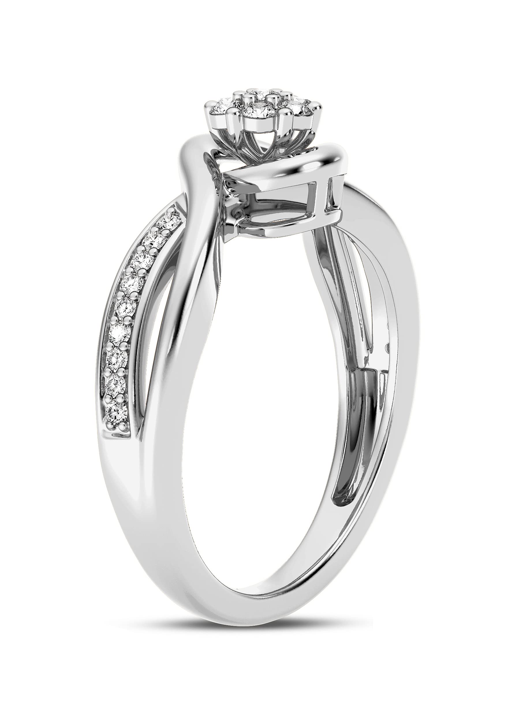Femme Luxe 0.20 cttw Diamond Round Spiral Ring In 925 Sterling Silver | Lab Grown Diamond Fashion Ring for Women | Prong Setting | Available Ring Size: 6, 7, 8 (8)