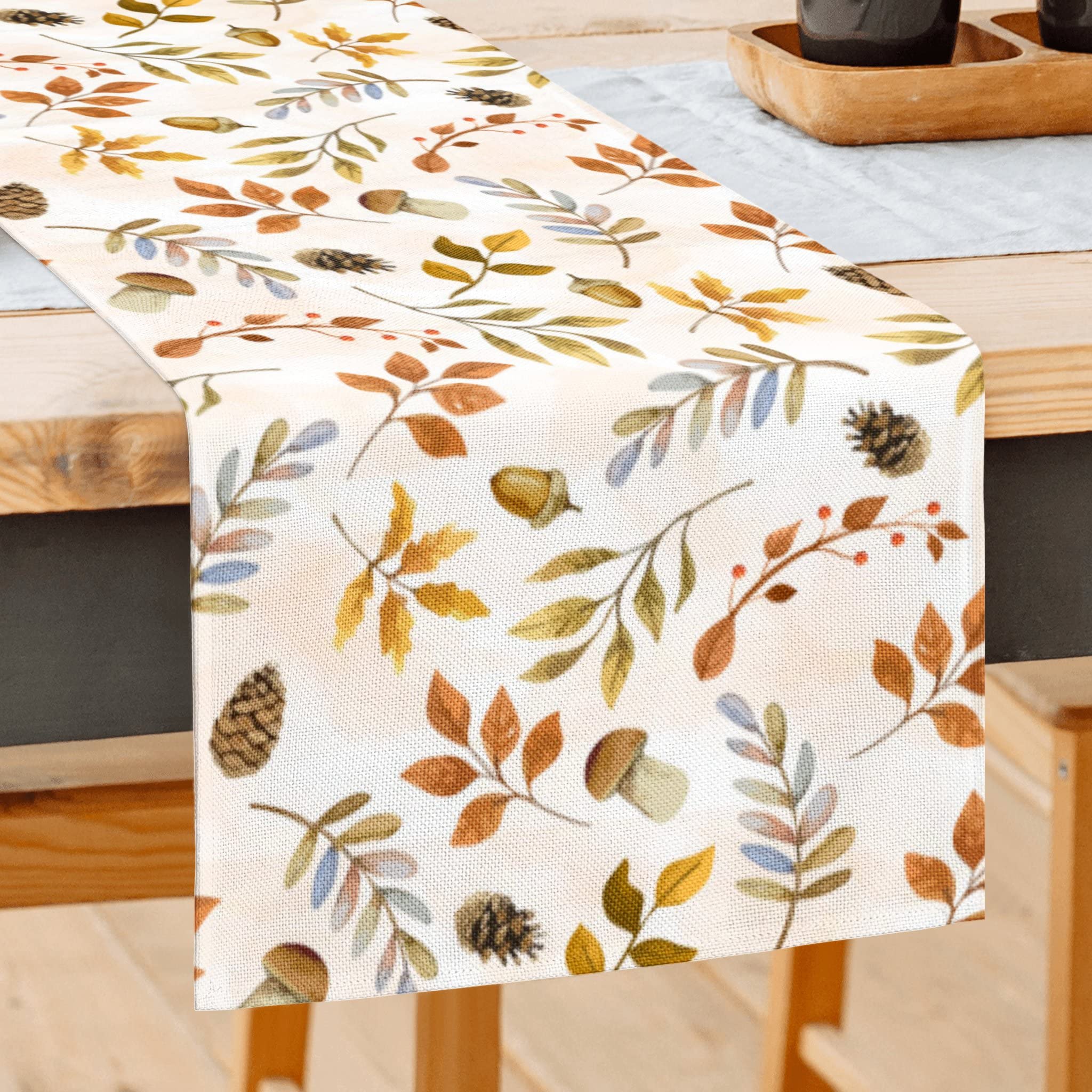 Fall Table Runner Autumn Orange Leaves Table Decor Thanksgiving Farmhouse Home Kitchen Decorations 13x72 Inch (Leaves Decor, 13x72)