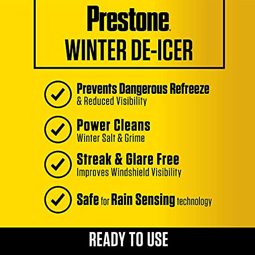 Prestone AS253 De-Icer Winter Windshield Washer Fluid, Freeze Protection up to -34°F, Power Cleans Winter Salt and Grime, Deices & Prevents Dangerous Refreeze, Streak Free & Glare Free, Safe for Rain Sensing Wipers, 1 Gallon Includes NOIS Tissue Pack