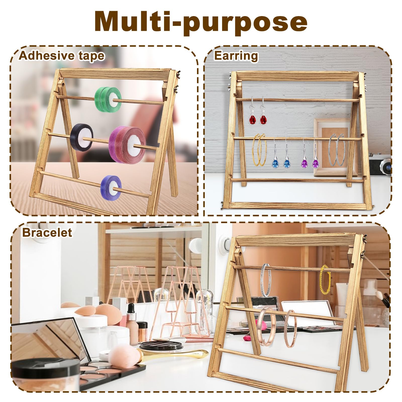 Ribbon Storage Rack Wooden Ribbon Organizer Ribbon Rack Fumigate Wood Spool Rack for Mesh Crochet Thread Tulle Roll Washi Tape Craft
