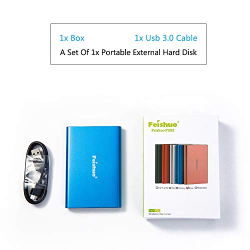 FEISHUO Portable External Hard Drive 1tb, HDD USB 3.0 for PC, Mac, Windows, Linux, Android OS(1 Tb, Blue)