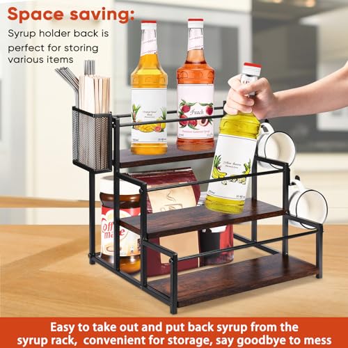 GADFISH Coffee Syrup Rack Organizer, 3 Tier Syrup Bottle Holder Stand for Coffee Bar, 12 Bottles Storage Shelves for Syrup, Wine, Dressing for Kitchen Coffee Station Countertop Tabletop Wine Rack