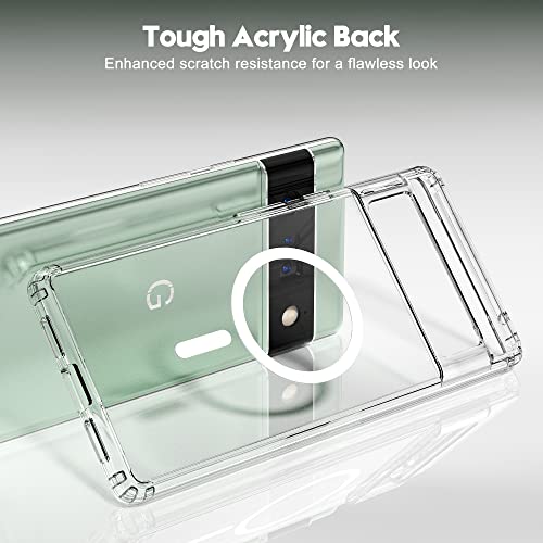 oakxco Google Pixel 6 Pro Magnetic Case Clear, Compatible with Magsafe Charging, Slim Fit Protective Phone Case for Pixel 6 Pro, Shockproof Soft Silicone TPU Bumper&Hard PC, Crystal Clear Anti-Yellow