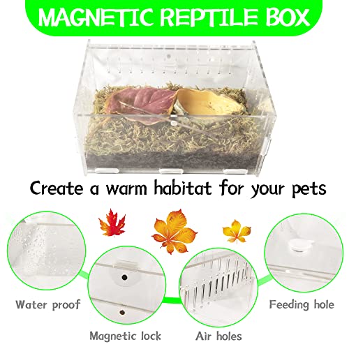 Magnetic Acrylic Reptile Cage,Transparent Enclosure Reptile Breeding Box,Breeding Box Terrarium Tank Suitable for Tarantulas,Lizards,Chameleons,Hermit Crabs,Snakes,Insect,Turtle(8x5x4 Inch)