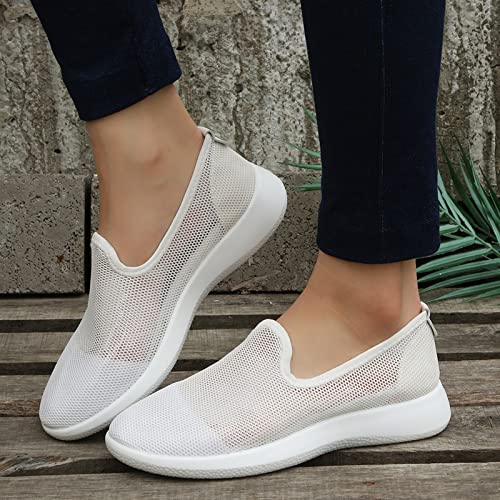 FASDNENDYS Ladies Fashion Solid Color Mesh Breathable Lightweight Flat Casual Comfortable Tennis Shoes White