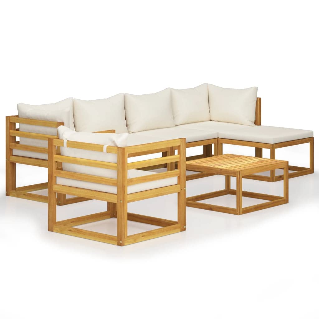 vidaXL Patio Lounge Set 7 Piece, Sectional Sofa for Outdoor Garden, Patio Furniture with Cushion, Coffee Table, Modern Style, Cream Solid Acacia Wood