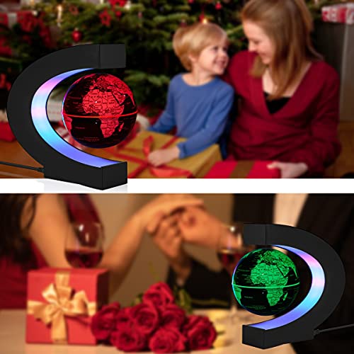 Magnetic levitation world map globe rotating levitation globe (with LED lights) office home desktop decorative gadgets friends teacher business birthday gift (blue)