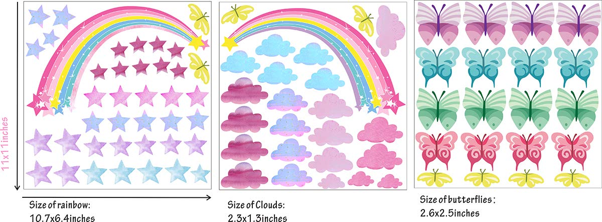 Easu Rainbow Wall Decal Clouds Wall Decal Butterfly Peel and Stick Wall Decal Kids Room Wall Sticker Nursery Home Decor