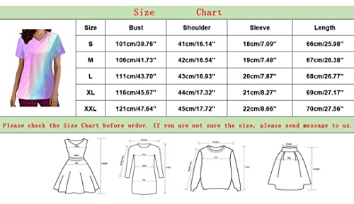 DUOWEI Women's Spring and Summer Care Short Sleeve V Collar 3D Printed Pocket T Shirt Purple