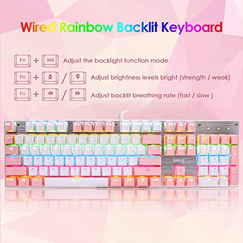 FELICON RGB LED Backlit Wired Mechanical Gaming Keyboard,Metal Panle Dustproof Suspended Keycap Keyboard,for Mac Laptop PC Game and Work (Pink)