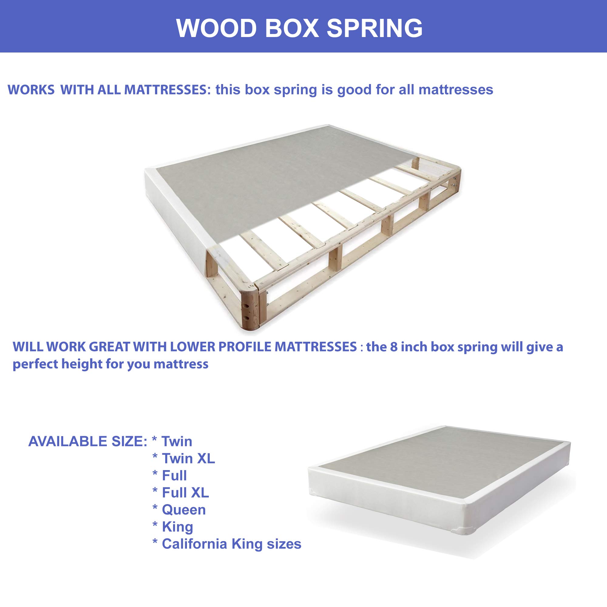Spring Air 4-Inch Wood Low Profile Traditional Box Spring/Foundation For Mattress, Twin XL, White