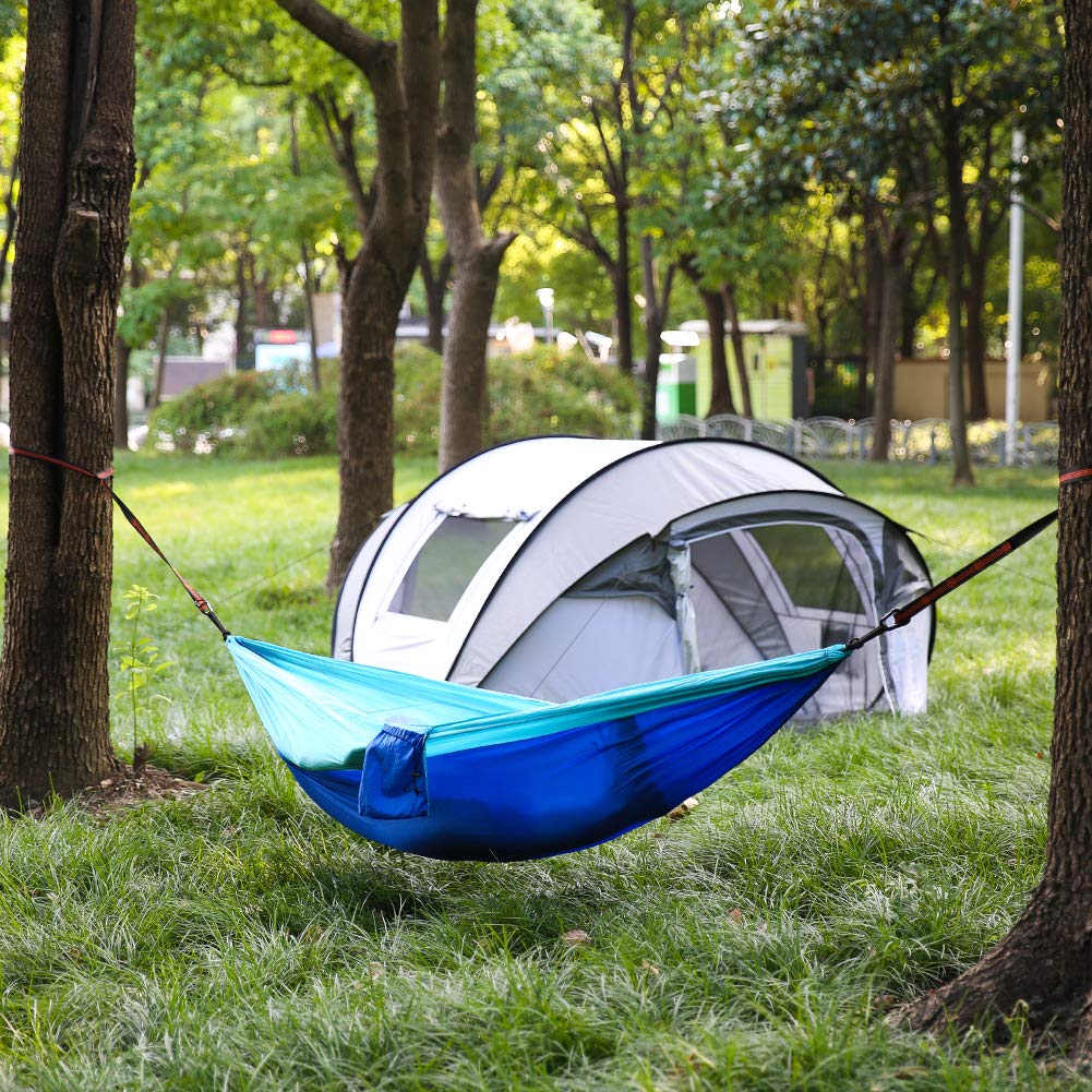 EchoSmile Blue Camping Hammock, Portable Hammocks with 2 Tree Straps, Lightweight Nylon Outdoor Hammocks for Backpacking, Travel, Beach, Backyard, Patio, Hiking