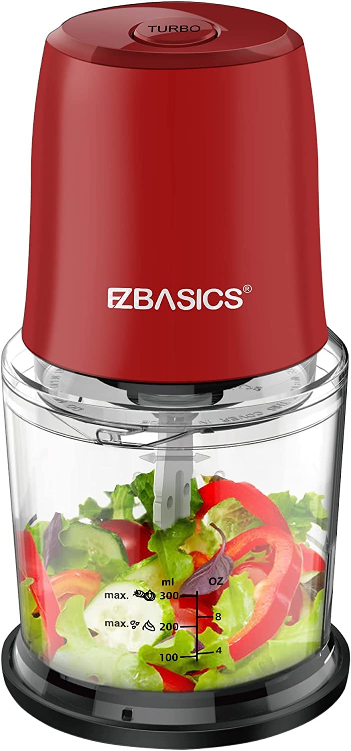 EZBASICS Food Processor, Small Food Processor for Vegetables, Meat, Fruits, Nuts, 2 Speed Mini Food Chopper With Sharp Blades, 2-Cup Capacity, Red