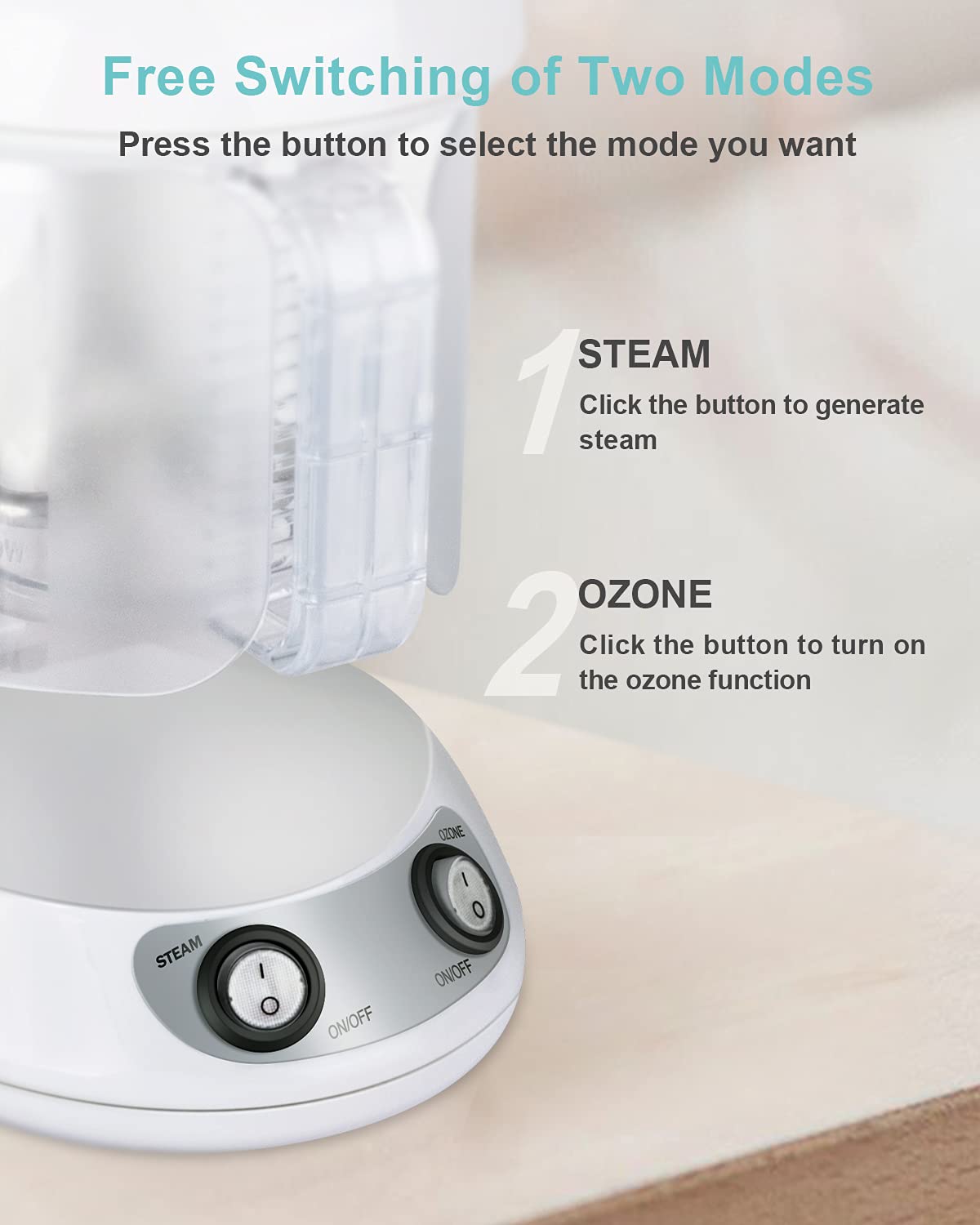 EZBASICS Hair Steamer 2 in 1 Ion Facial Steamer with Extendable Arm Table Top Hair Humidifier Hot Mist Moisturizing Facial Atomizer Spa Face Steamer Design for Personal Care Use at Home or Salon