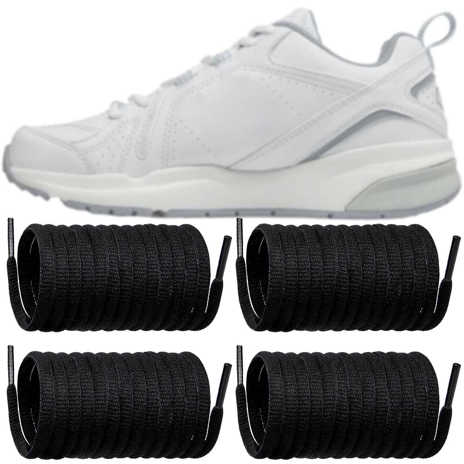 Endoto 2 Pairs Shoelaces Replacement Oval Laces for New Balance 608v5, 530, 806, 1006, 1540v3, 808, 1010 Running Shoes(Color:Black,Size:60Inch)