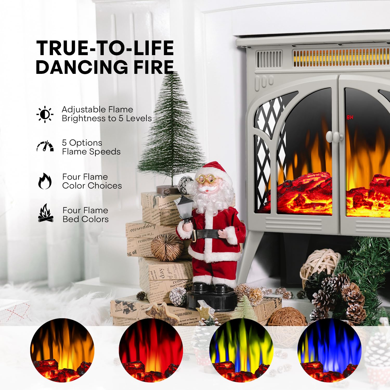 Electric Fireplace Stove Heater with 3D Flame Effect Portable Indoor 23" Freestanding Fireplace 500W/1500W