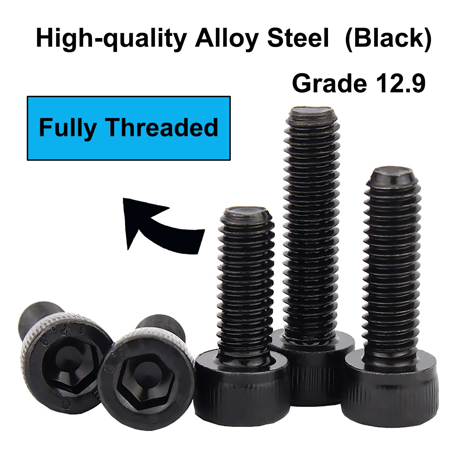 HanTof 70PCS Grade 12.9 Alloy Steel Hex Socket Head Cap Screws Bolts, M6 x 8/12/16/20/30mm Allen Head Hex Drive Machine Screws Set with Hex Wrenches, Black Oxide Finish, Fully Threaded Pitch : 1.0 mm