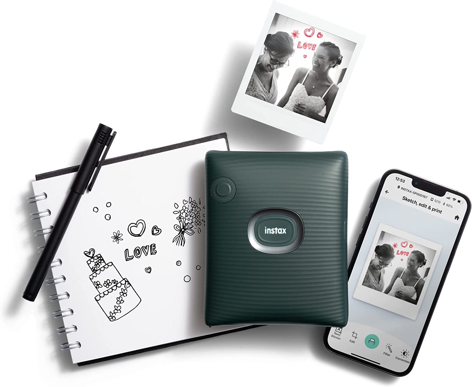 Fujifilm Instax Square Link Smartphone Printer - Green - Fuji Instax Square Instant Film (20 Sheets) β Instax Link Printer Bundle (Green)