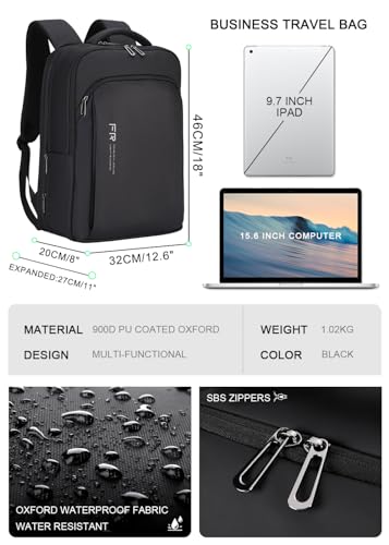 FENRUIEN Business Smart Backpack for Men, Flight Approved Travel Backpack Anti-Theft Waterproof Laptop backpack with USB Port, Expandable Men's Computer Work College Daypack Fit for 15.6 Inch Bookbag