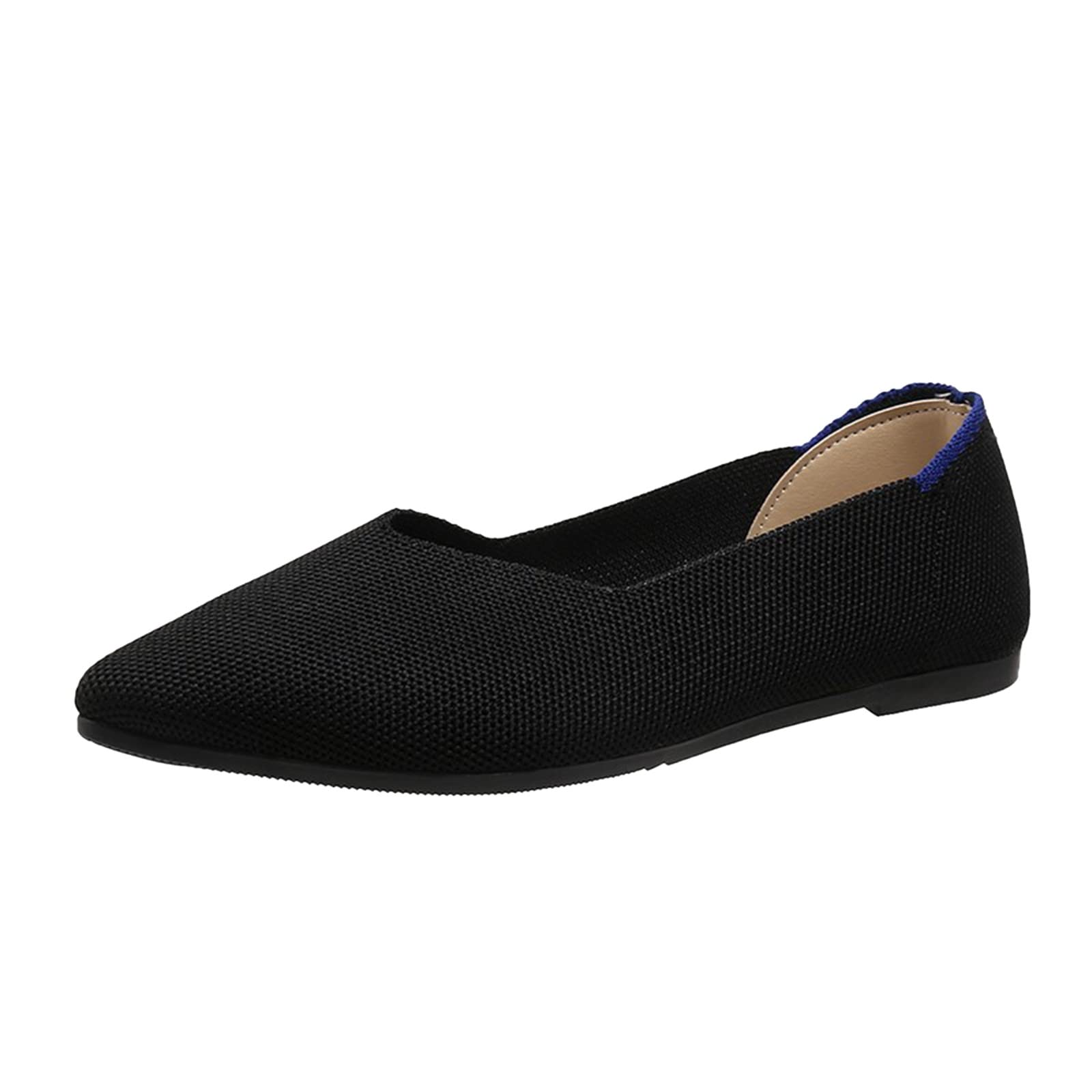 FASDNENDYS Ladies Fashion Solid Color Breathable Mesh Pointed Comfort Flat Casual Shoes Mens Casual Shoes Mid Black