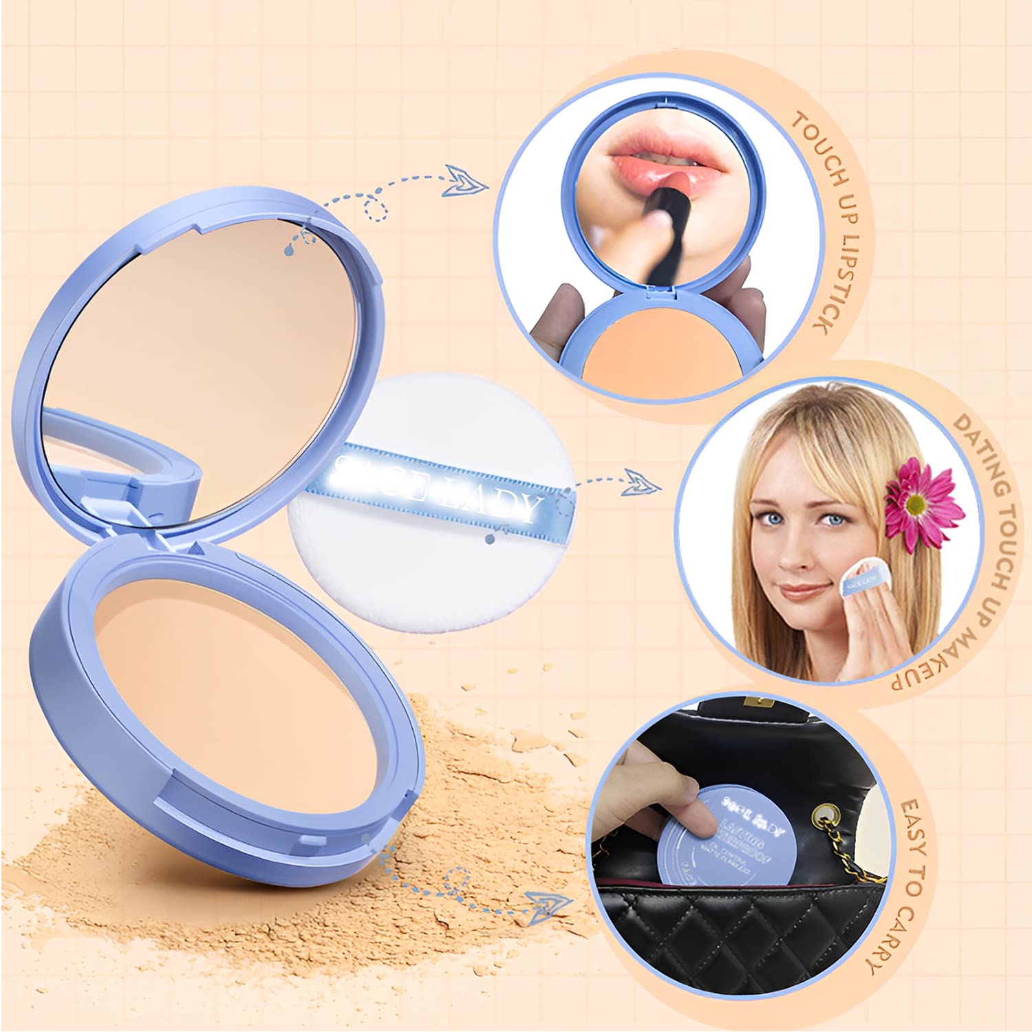 Oil Control Face Pressed Powder Matte Waterproof Flawless Setting Powder, Smooths, Minimizes Pores and Fine Lines, Light and Silky, Oil Control and Long-Lasting Makeup