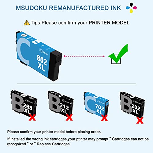 Msudoku 802XL Ink Cartridges Remanufactured Replacement for Epson 802 Ink Cartridges Combo Pack 802XL T802XL T802 Use with Workforce Pro WF-4730 WF-4740 WF-4734 Printers(4 Pack)