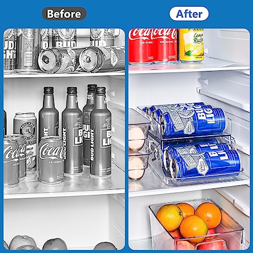Puricon Large Foldable Skinny Can Organizer, Auto-Rolling Drink Dispenser for 16oz (473ml) / 17oz (500ml) Skinny Tall Cans, Clear, Space-Saving Storage for Fridge, Pantry, and Countertop - 1 Pack
