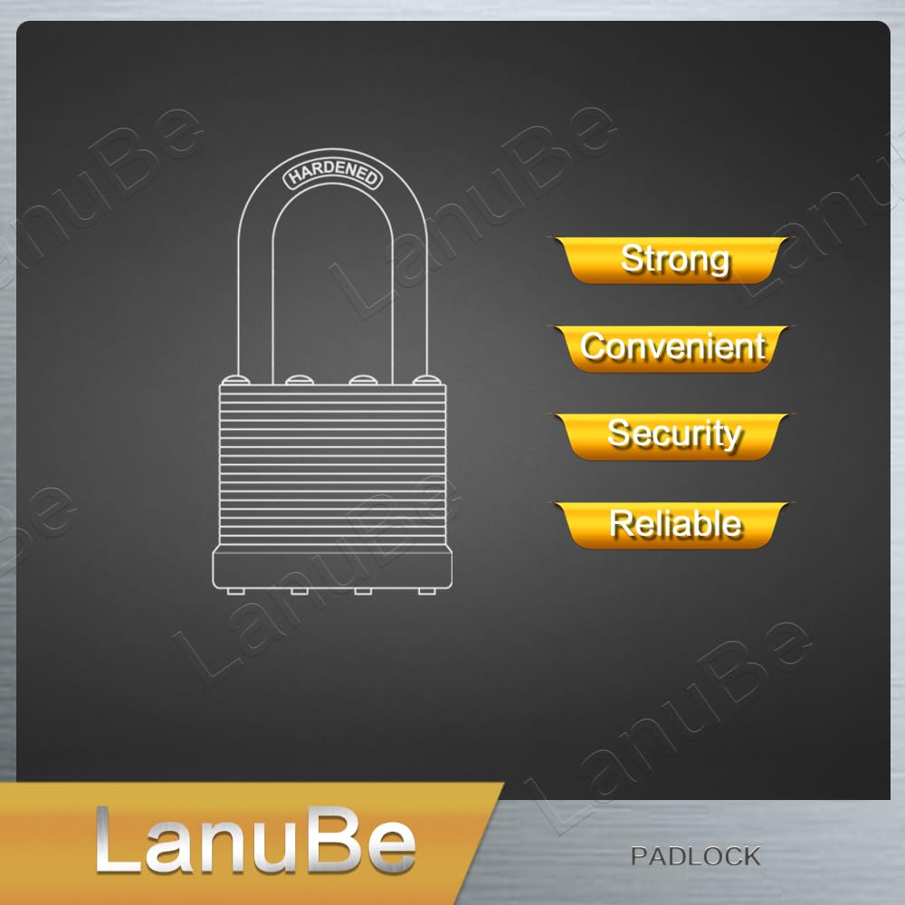 LanuBe Laminated keyed Padlock (1-9/16", 40mm), keyed Alike Locks, Long Shackle,Marked Blue Plastic Hoop, Pack of 6…