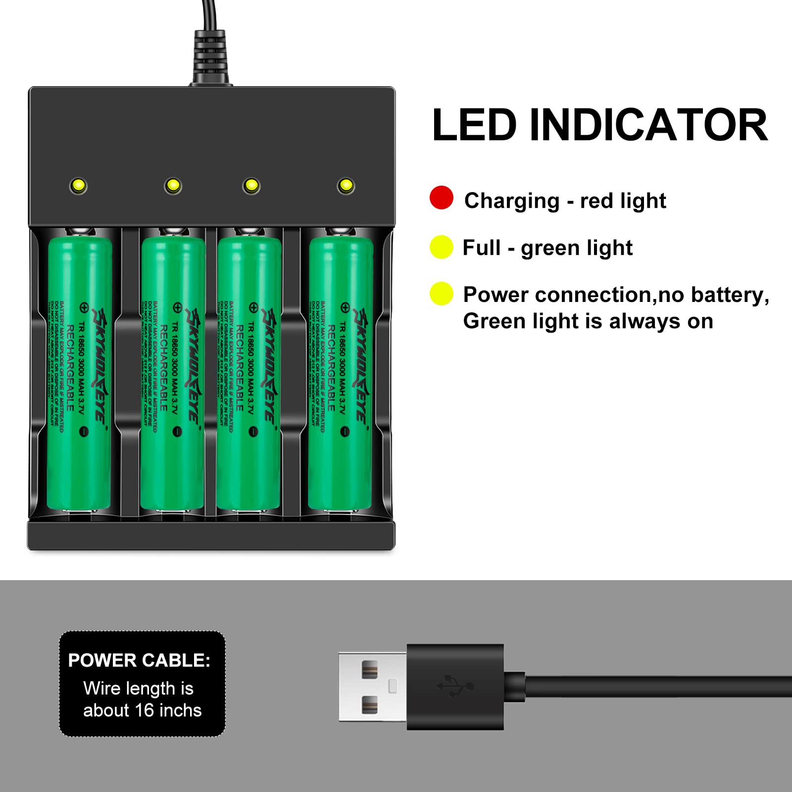 LED Flashlights 4-pcs Rechargeable Battery and Battery Charger 4 Bay Dual Power Flashlight with Clip 5 Modes Water Resistant High Lumen for Hiking Camping Hunting Fishing (Green)