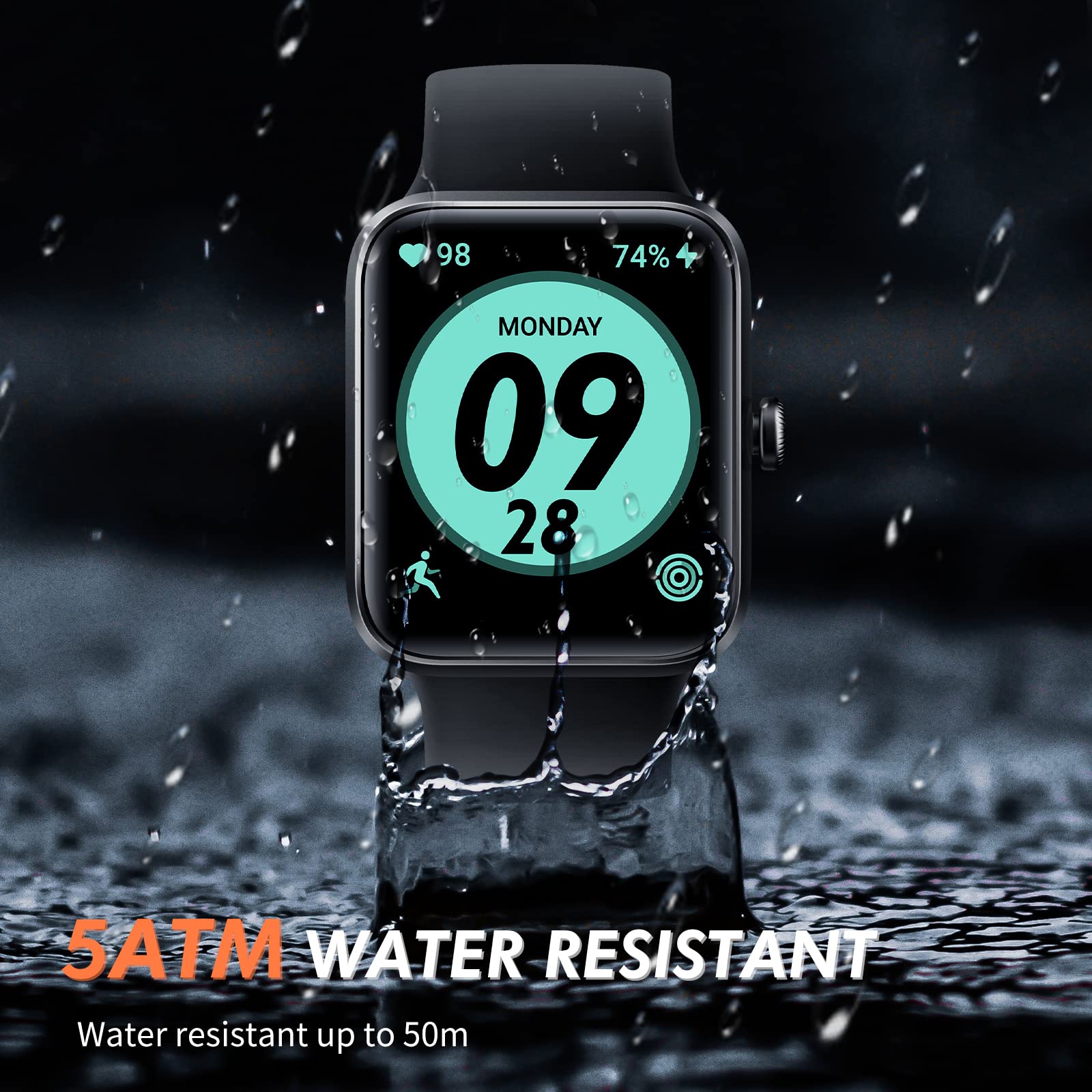 Hpory Smart Watch for Women and Men - Fitness & Activity Tracker Smartwatch for iOS or Android - Water Resistant Bluetooth Touch Screen Sports Watch(Black,1.5inch,2 Charging Cable)