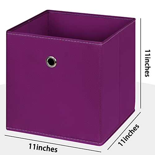NieEnjoy Foldable Storage Cubes Bins ,11 Inch Cloth Storage Cube Fabric Storage Box Cubes Organizer Baskets with Dual Handles for Home Organizer Set of 3 (Purple)