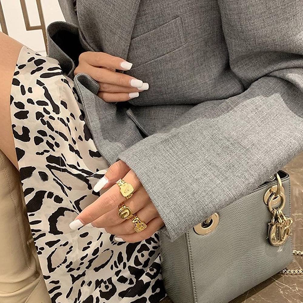 GOLDCHIC JEWELRY S Ring, Gold Rings for Women Letter Resizable Rings Gold Pinky Rings for Women Stackable Thick Initial Thumb Finger Rings