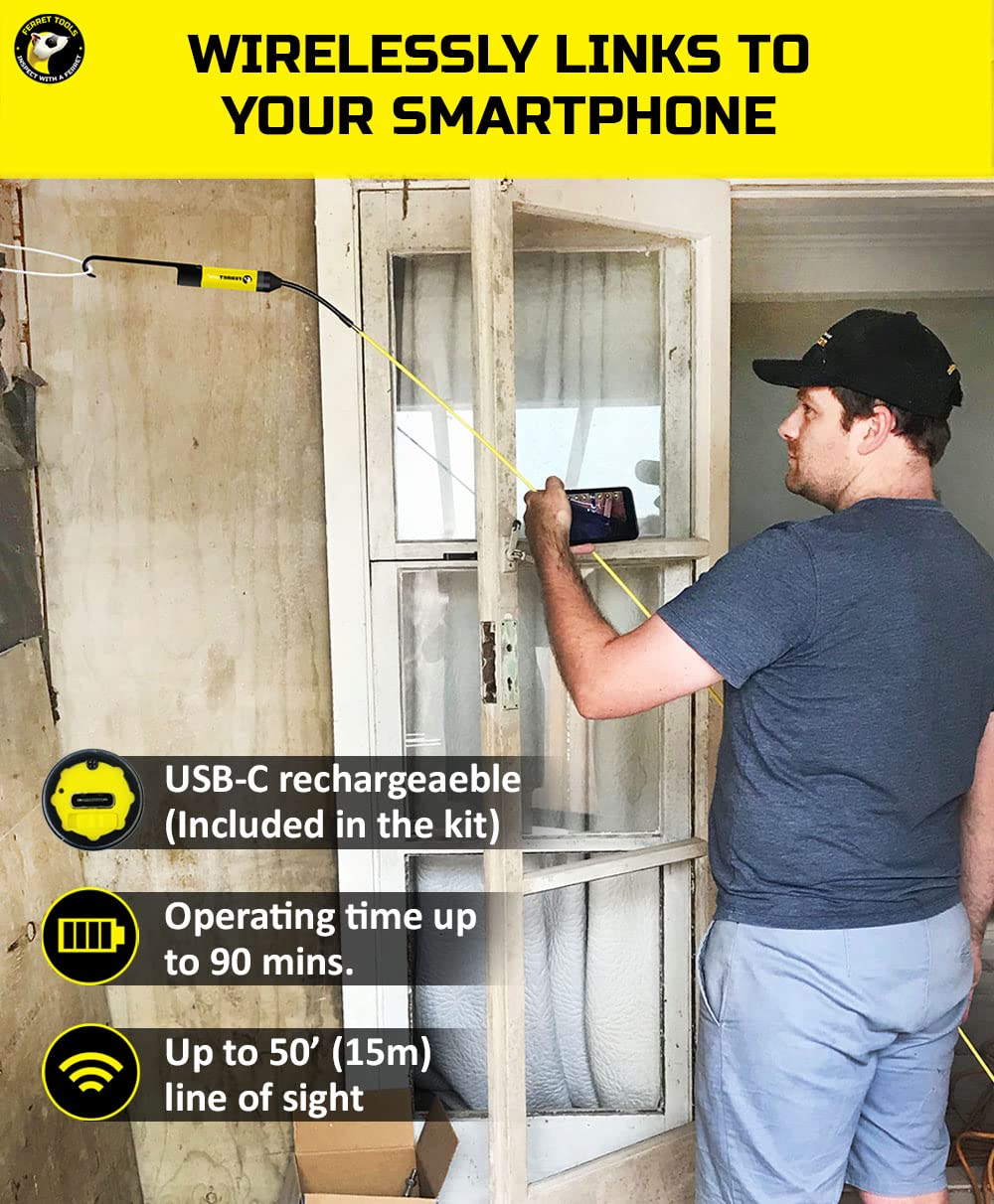FERRET LITE – Multipurpose Wireless Inspection Camera, Rechargeable, Always Up Viewing Function, NOW with a Wireless range of up to 130’ (40m) - line of sight.