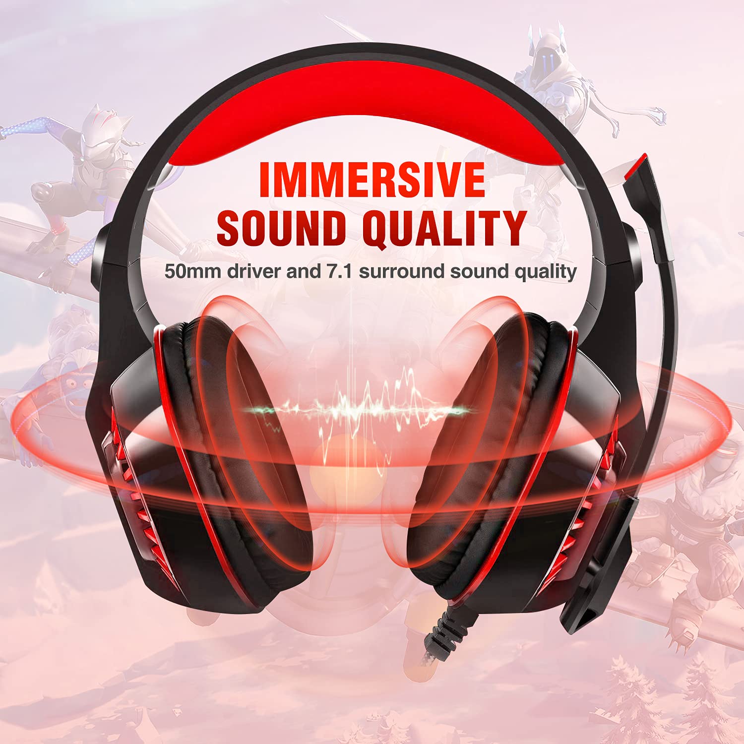 ENVEL Gaming Headset for PS4 with Mic,PC,Laptop,Surround Sound Over Ear Noise Cancelling Headphone with LED Lights Volume Control Compatible with Smartphone/Computer/MacBook/PS5