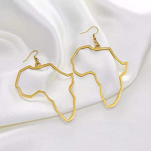 Fashion Gold Africa Map Hollow Out Drop Dangle Earrings for Women Minimalist Design Earrings (Gold)