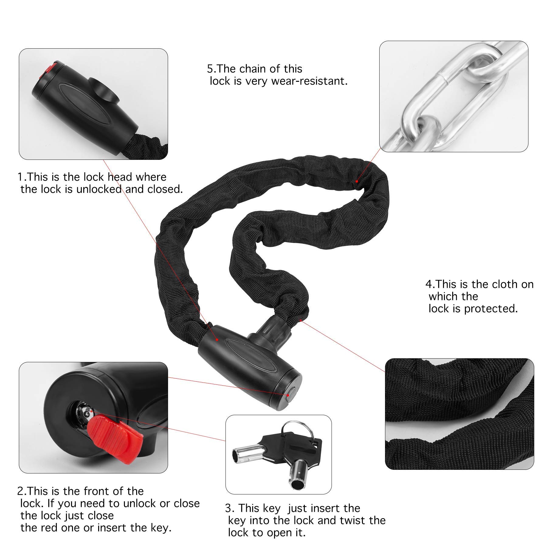 FUBOZONE Heavy Duty Bike Chain Locks, Bicycle Disc Locks, Scooter Motorcycle Cable Locks,Made of Solid Manganese Steel, It is Very Safe.(Size:38.64 in Length x 9 mm Dia/Weight:2.97 Ib)
