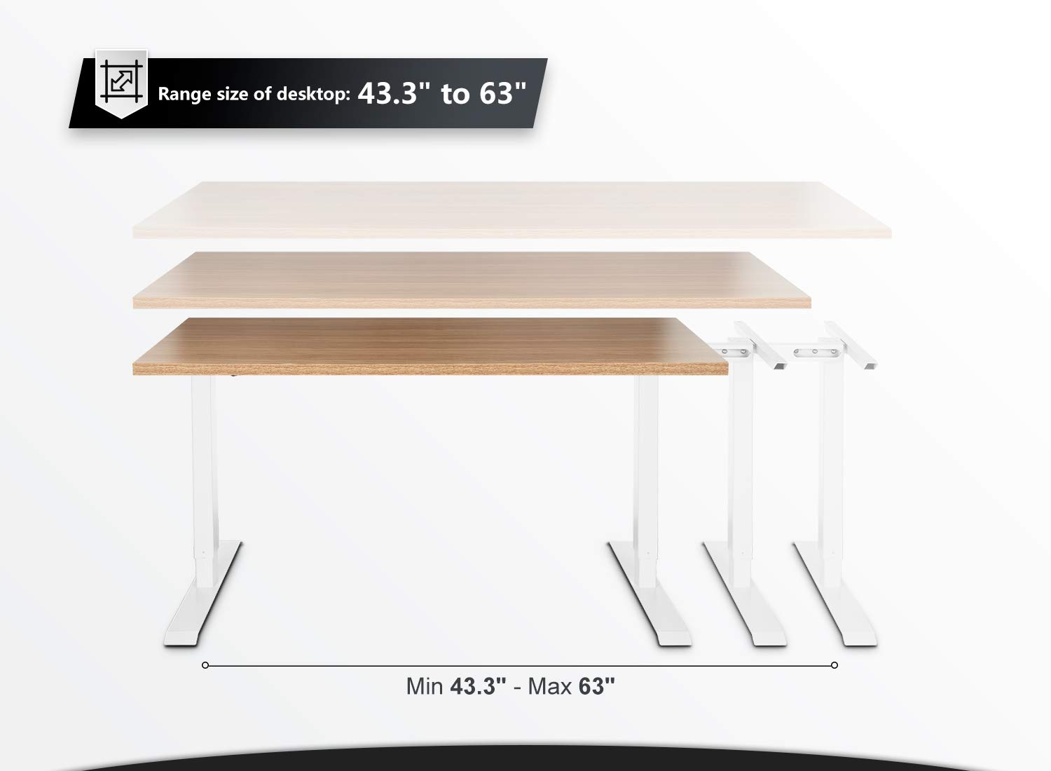 FEZIBO Height Adjustable Standing Desk Frame, Electric Standing Desk Legs for 43.4 inches to 62.9 Inches Desk Tops, Sturdy Stand up Desk Base for Workstation,White (Frame Only)
