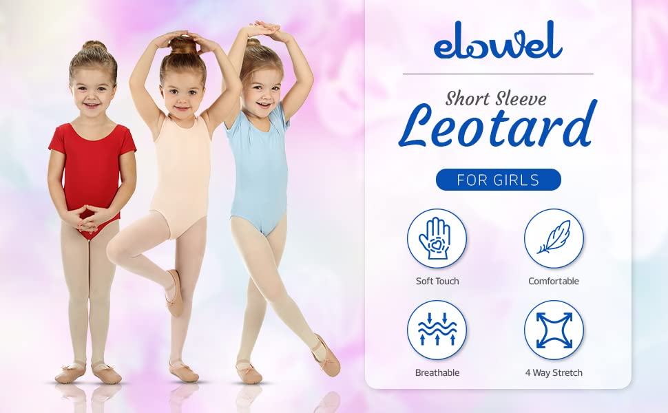 Elowel Girls' Team Basics Short Sleeve Leotard Purple (size 4-6 )