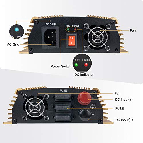 Mars Rock 1400w Grid Tie Micro Solar Inverter, 20-50v Dc To 90-140v Ac MPPT Pure Sine Wave Converter For 1400w To 2000w 36v Solar Power System Island Distinguished Gold Color Design (GTI1400W36V120G)
