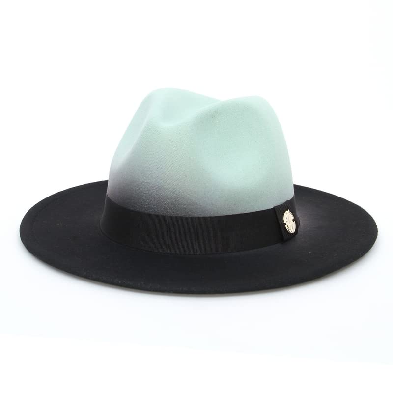 EOZY Gradient Color Fedora Hat for Women & Men Wide Brim Felt Hat with Belt Buckle/Camel