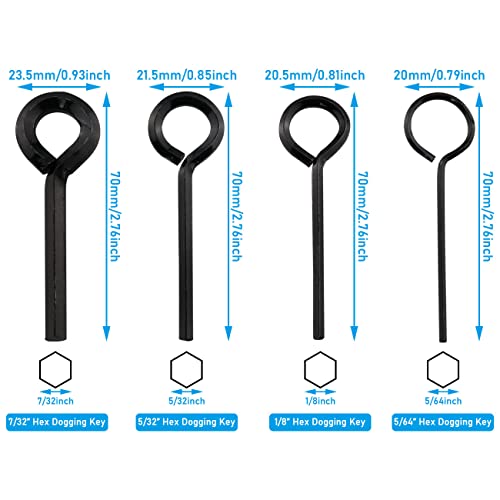JianLing 1set Annular Allen Wrench Set Standard Dogging Key with Full Loop, Allen Wrench Door Key for Push Bar Panic Exit Devices (1pc 5/64 1pc 1/8 1pc 5/32 1pc 7/32 black circle and 1pc keychain)