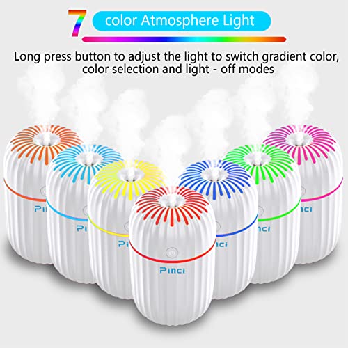 Pinci 300ml Air Humidifier,Colorful Cool Portable Mini Humidifier,Small Desktop Cold mist Humidifier,Auto Shut-Off,2 Mist Modes,Super Quiet for Car,Plant,Office,Bedroom(White)